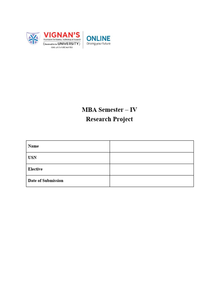 VO Research Project Template | PDF | Methodology | Master Of Business ...