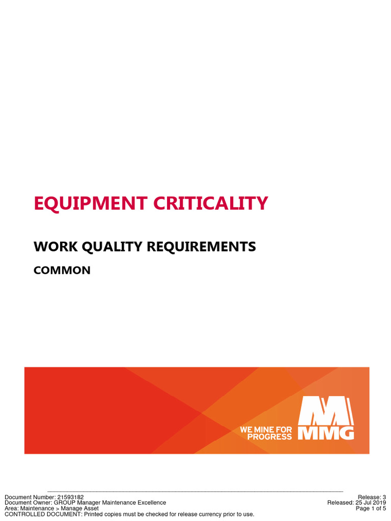 Equipment Criticality Work Quality Requirements | PDF | Risk | Risk ...