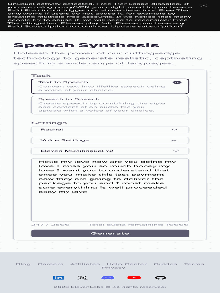 Text To Speech & AI Voice Generator - ElevenLabs | PDF | Computers