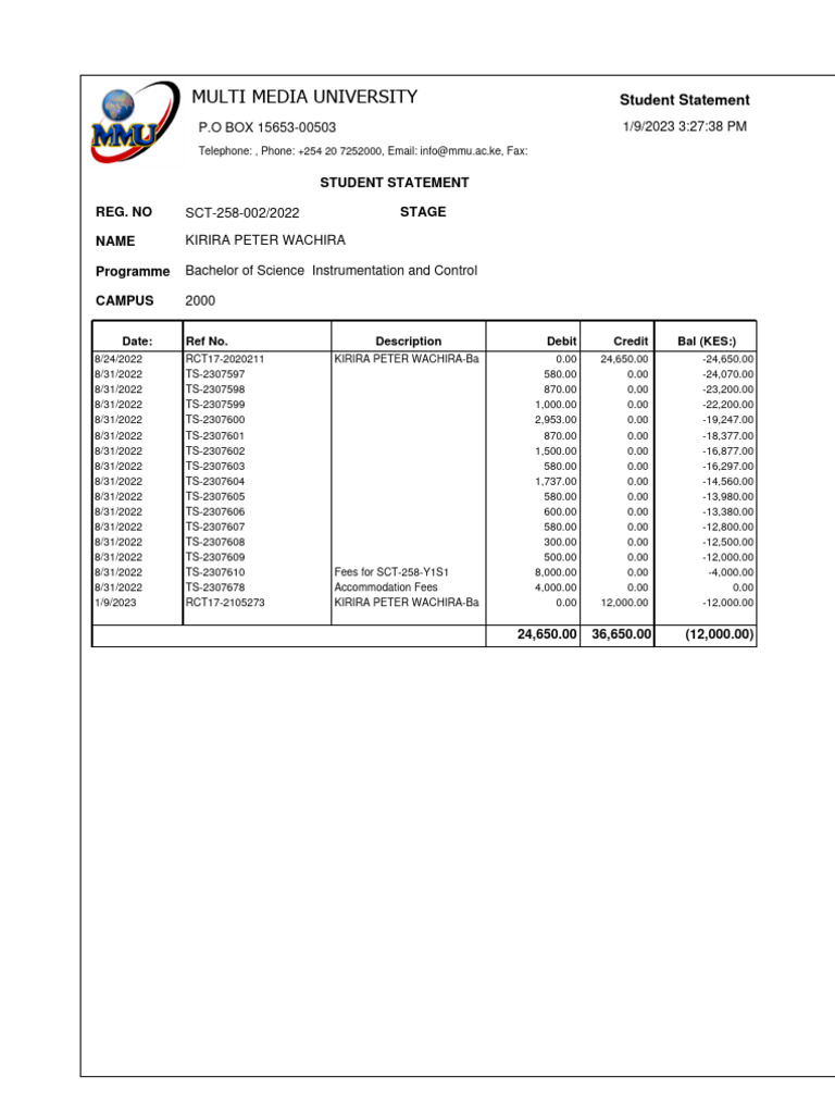 Fees Statement SCT 258 0022022 | PDF