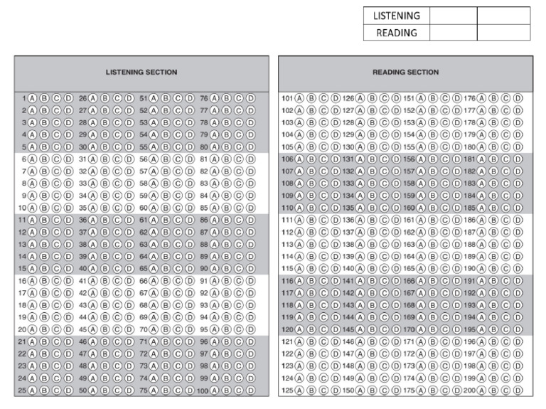 Sheet Answer Toeic | PDF