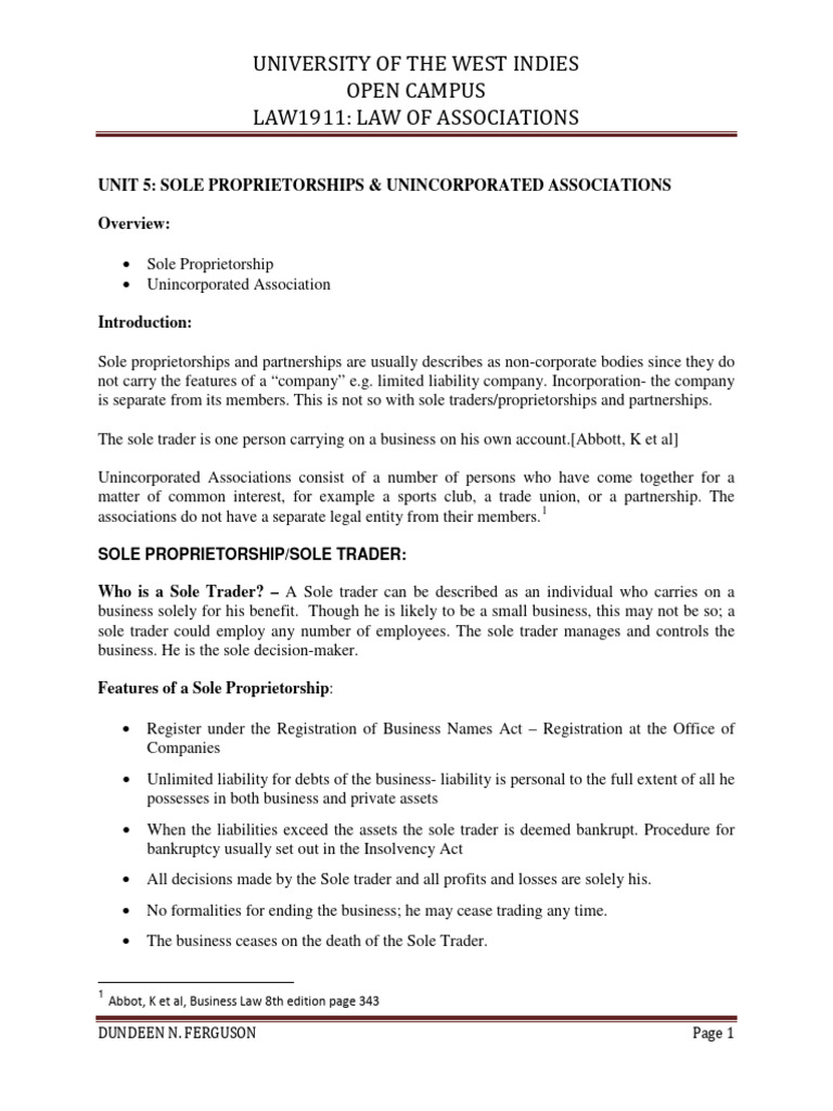 Lecture 5 - Sole Proprietorship Unincorporated Associations | PDF | Sole Proprietorship ...