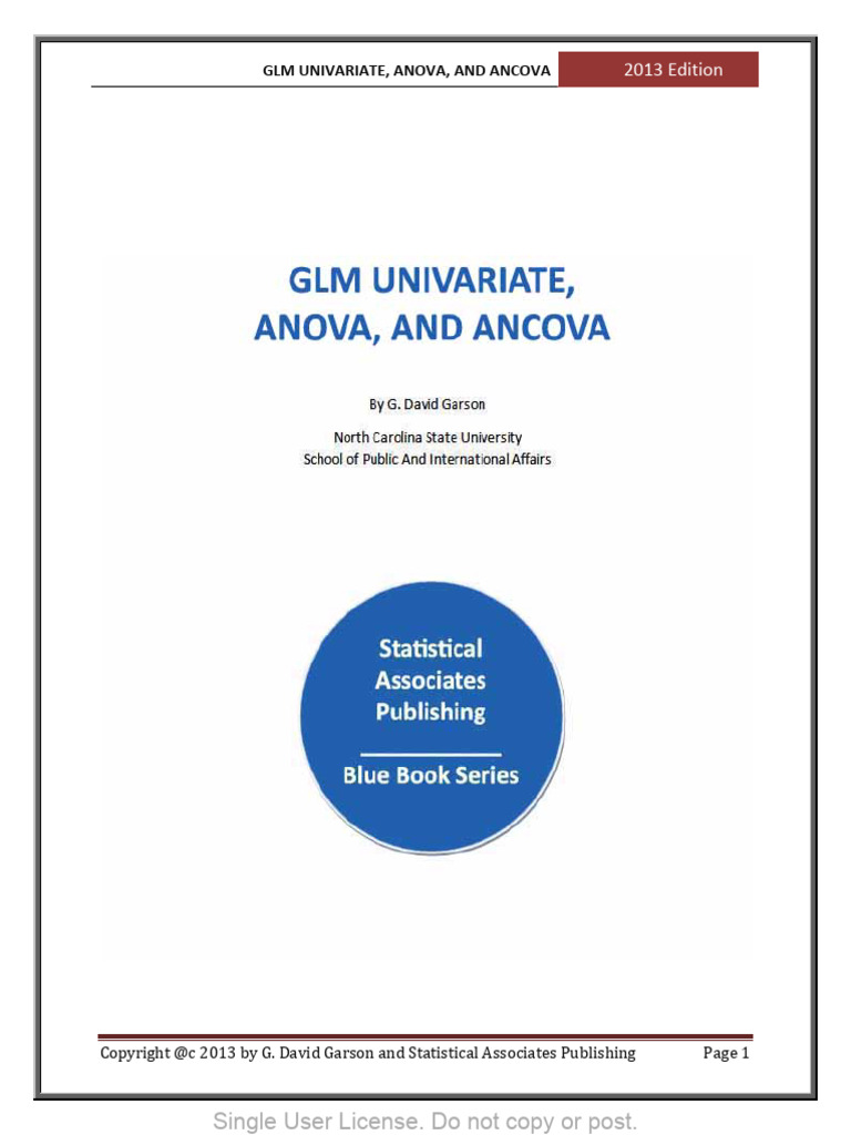 G David Garson GLM UNIVARIATE, ANOVA, AND ANCOVA 2013, Statistical | PDF | Analysis Of ...