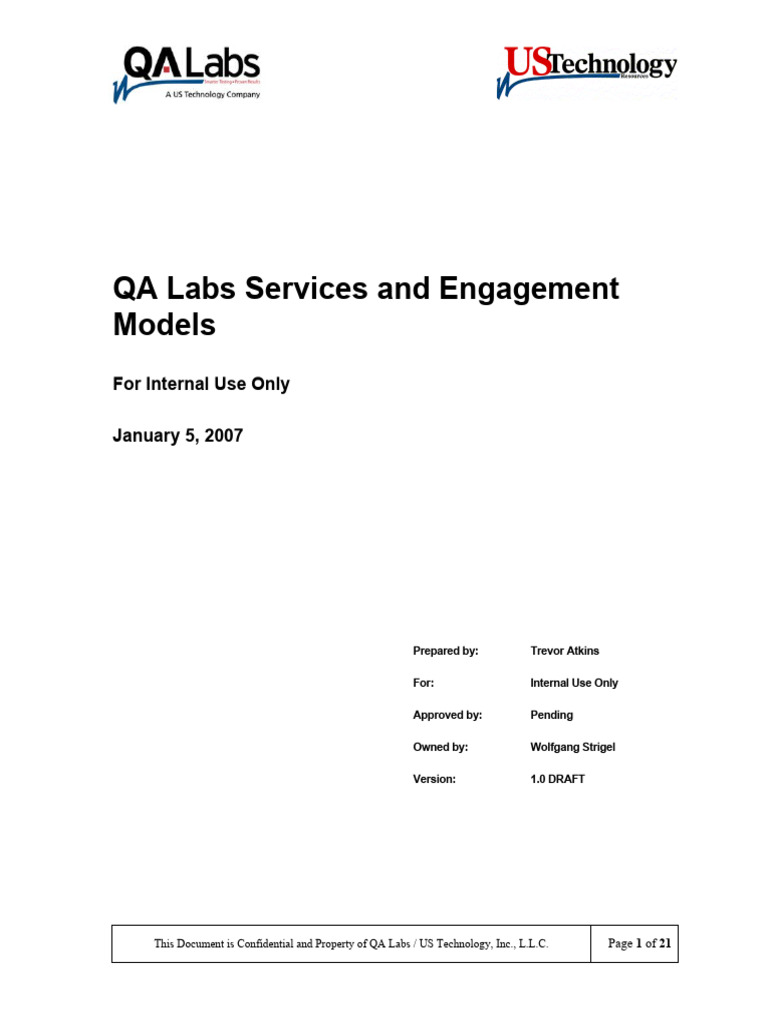 Qa Labs Services And Engagement Models V1 0 Pdf Software Testing