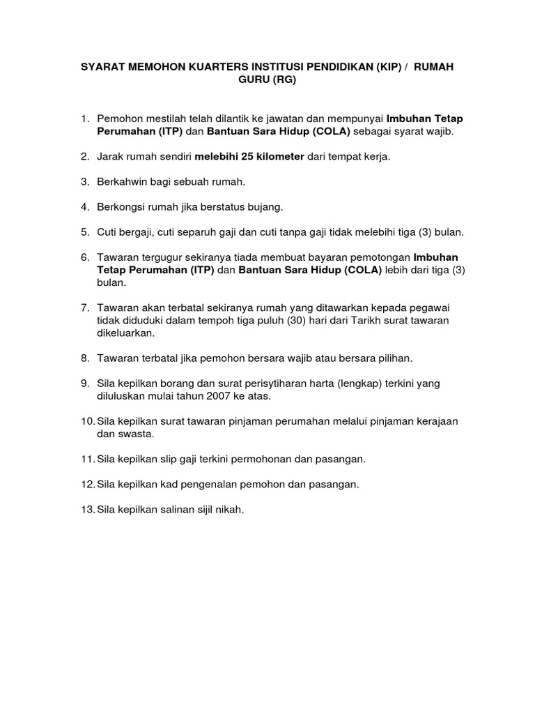 Syarat Memohon Kuarters Institusi Pendidikan | PDF | Karier & Perkembangan