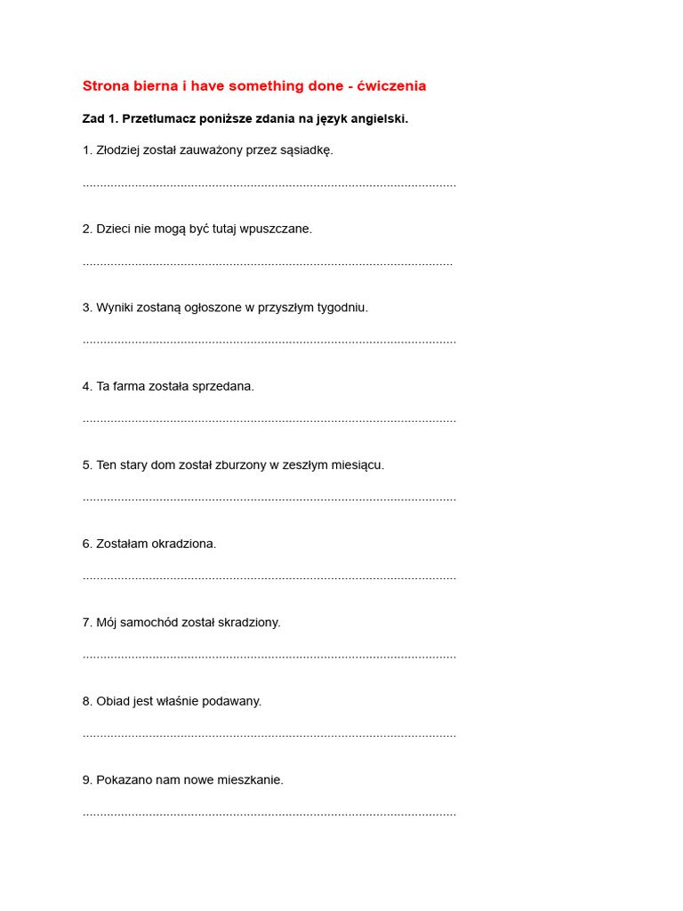 Strona Bierna I Have Something Done - Ćwiczenia | PDF