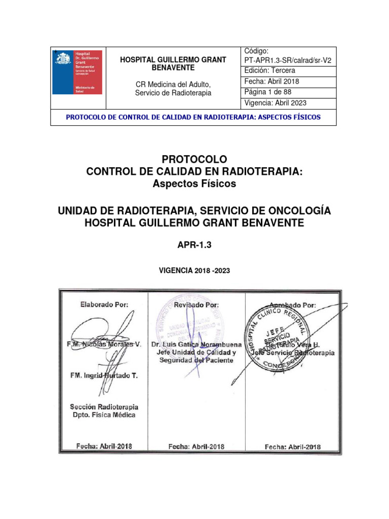 Apr 1.3 Protocolo QC Radioterapia V3.0 | Descargar gratis PDF | Terapia de radiación | Hospital