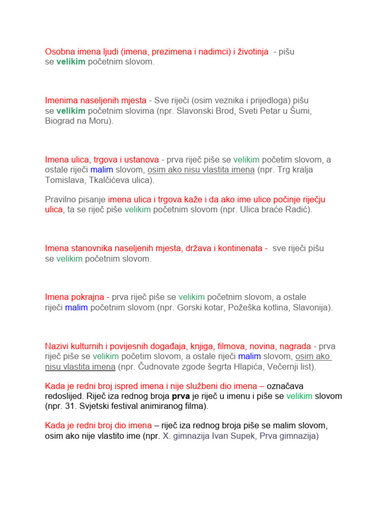 Veliko Pocetno Slovo Pravila | PDF