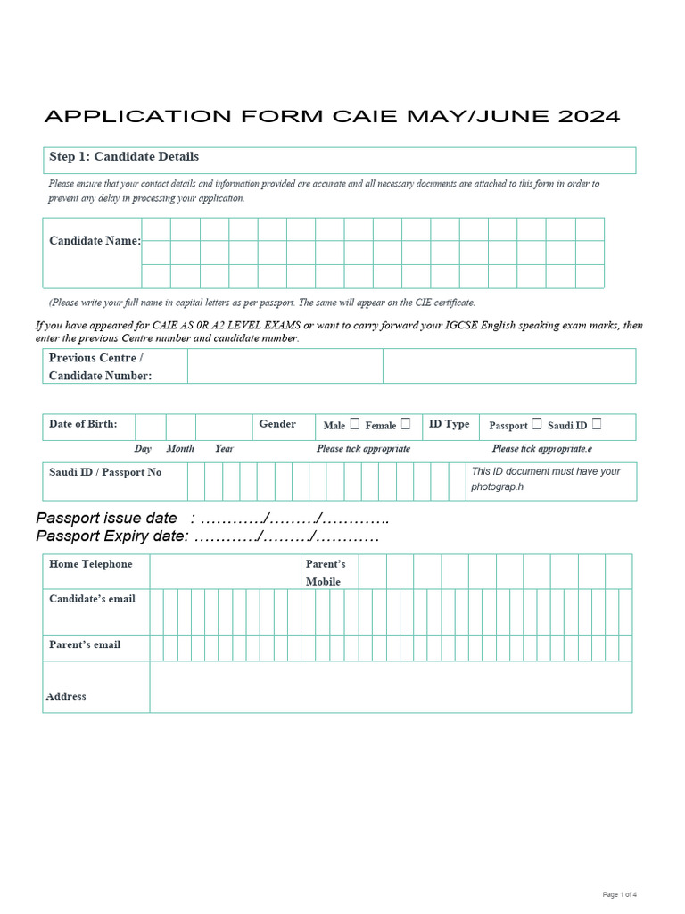 CIE Registration Form | PDF | Passport