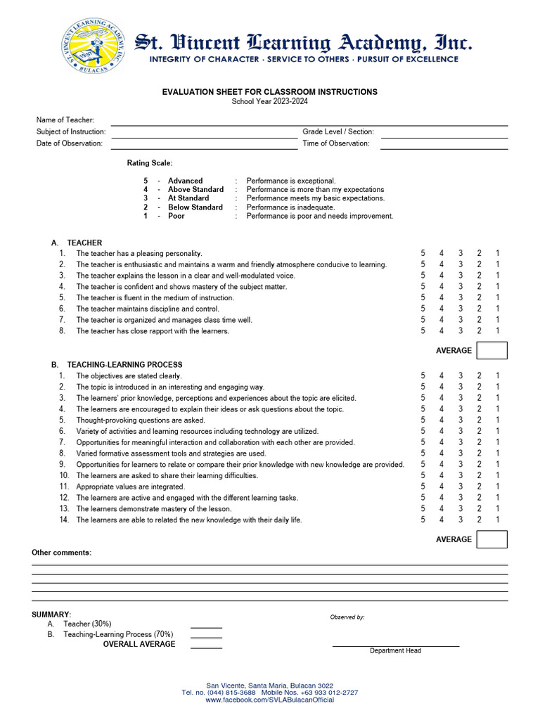 Classroom Observation Tool | Download Free PDF | Teachers | Learning