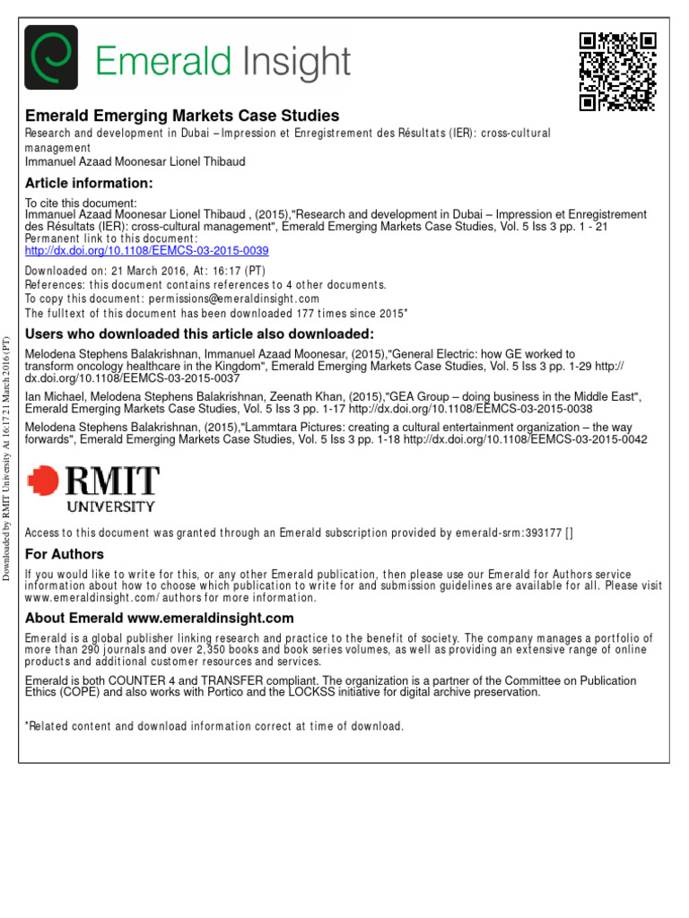 Emerald Emerging Markets Case Studies: Article Information | PDF