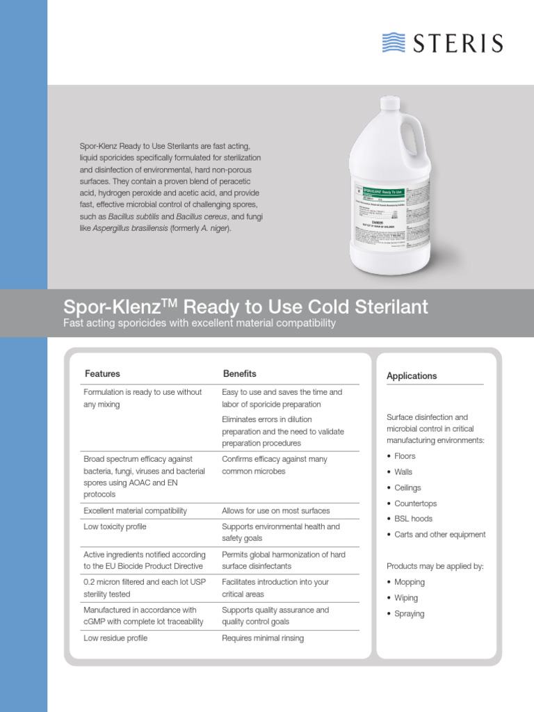STERIS Spor Klenz Ready To Use Cold Sterilant Overview LS132EN | PDF | Sterilization ...