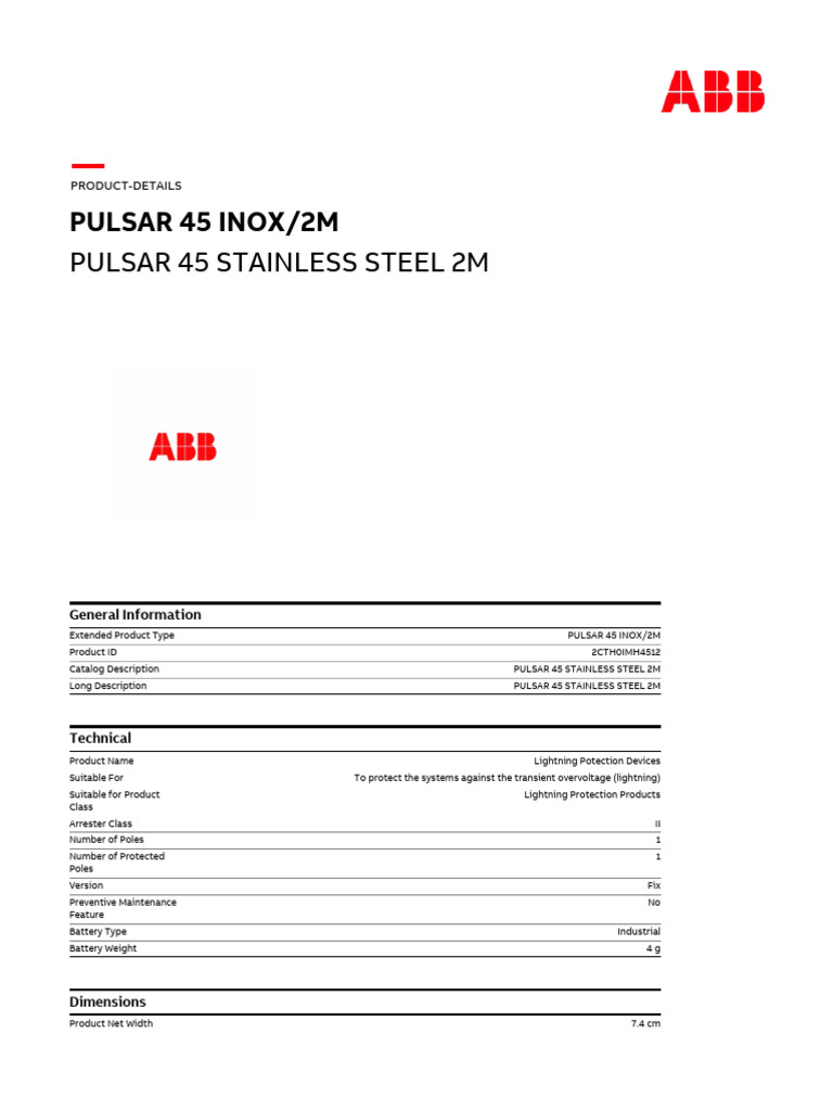 Pulsar 45 Lightning Protection Device | PDF | Stainless Steel | Length