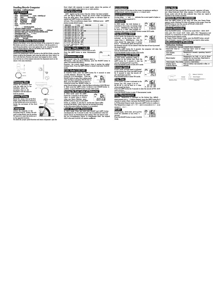 Sunding SD-548A Bike Computer Manual | PDF | Equipment | Manufactured Goods