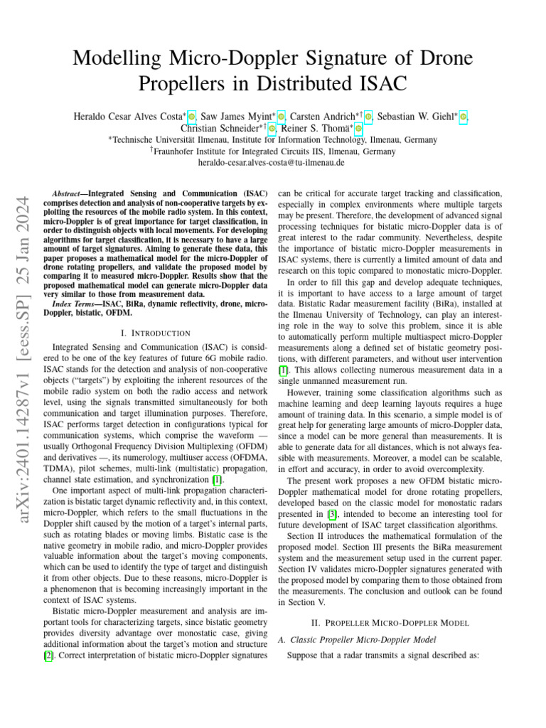 Modelling Micro-Doppler Signature of Drone Propellers in Distributed ISAC | PDF
