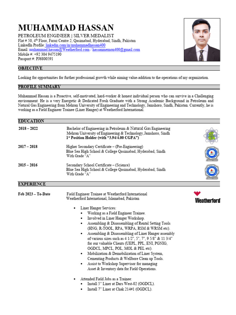 Muhammad Hassan: Petroleum Engineer CV | PDF | Petroleum | Fossil Fuels