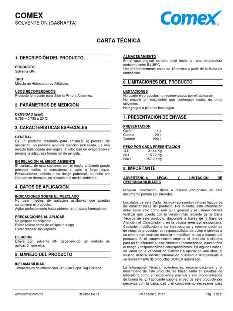 COMEX SOLVENTE GN | PDF | Solvente | Usuario (informática)
