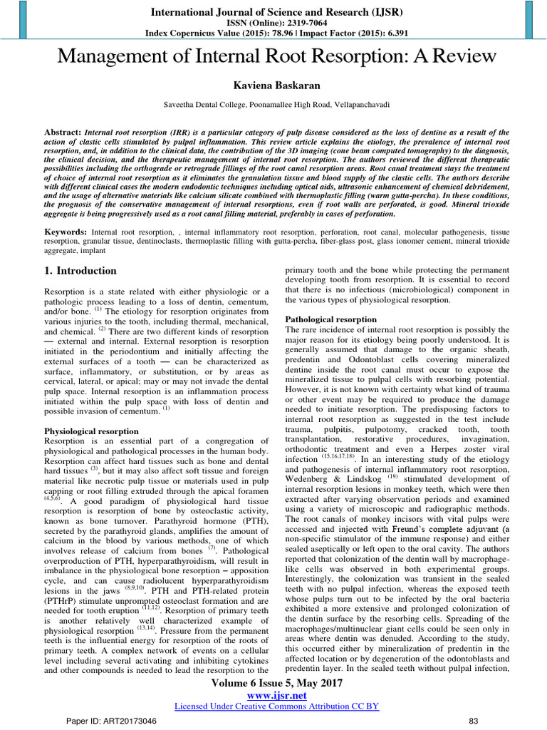 Management of Internal Root Resorption | PDF | Dentin | Clinical Medicine