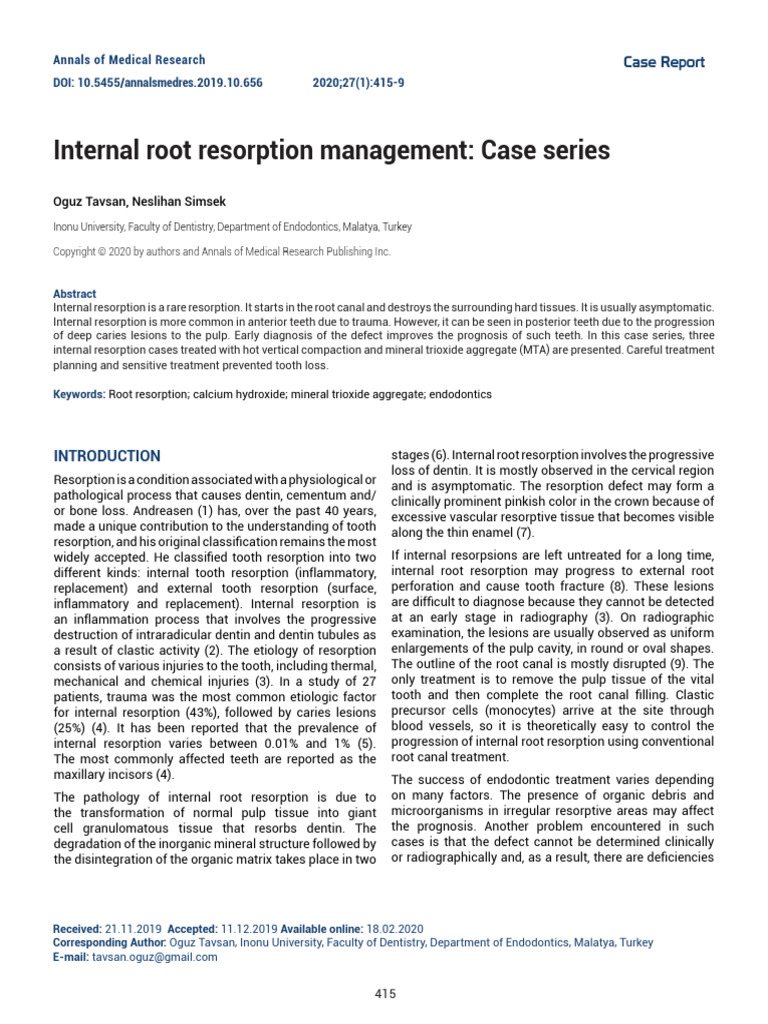 Internal Root Resorption Case Series | PDF | Human Tooth | Dentistry ...