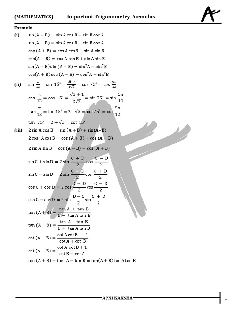 Important Trigonometry Formulas | PDF