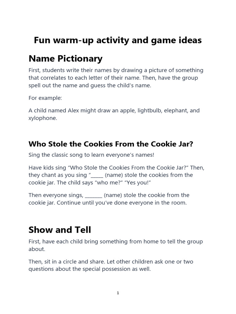 Fun Warm-Up Games for Kids | PDF