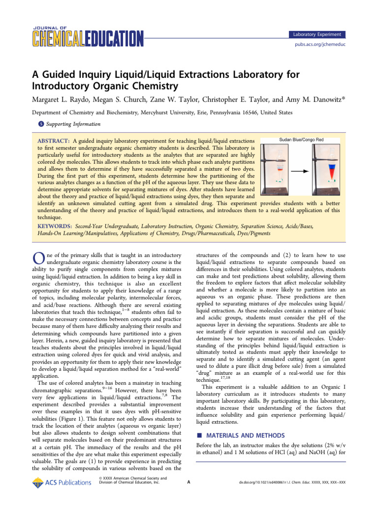 A Guided Inquiry Liquid/Liquid Extractions Laboratory For Introductory ...
