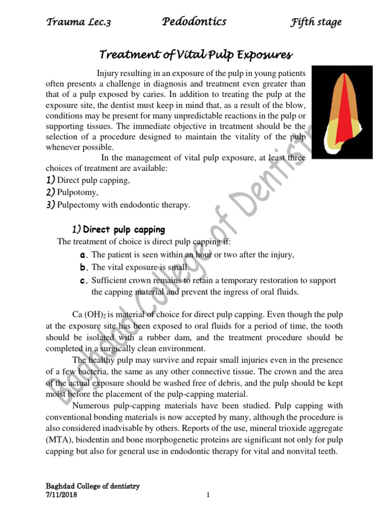 Vital Pulp Exposure Treatments | PDF | Clinical Medicine | Dentistry