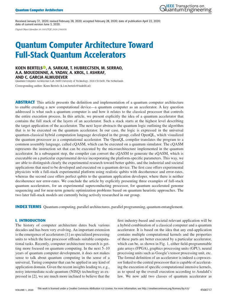 P1 Quantum Computer Architecture Toward Full Stack Quantum Accelerators Download Free Pdf