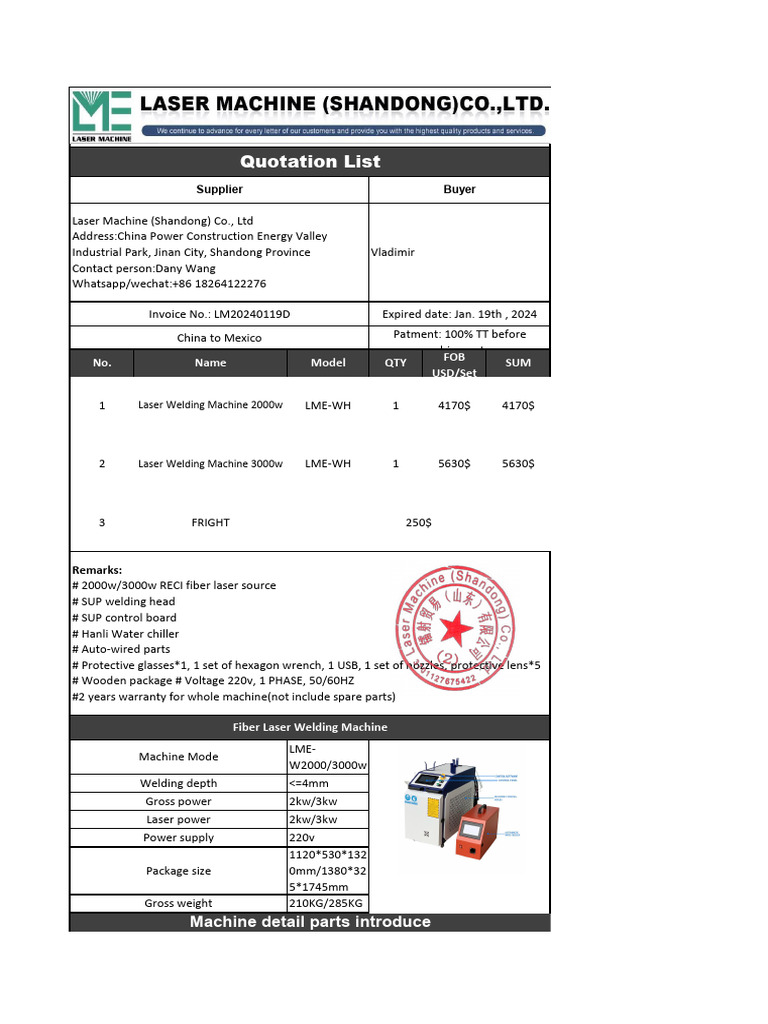 Quotation List of Laser Welding Machine - 20240119172521 | PDF | Optics ...
