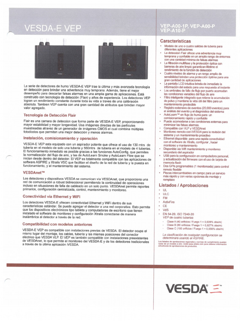 Espesificaciones Vesda-E Vep | PDF