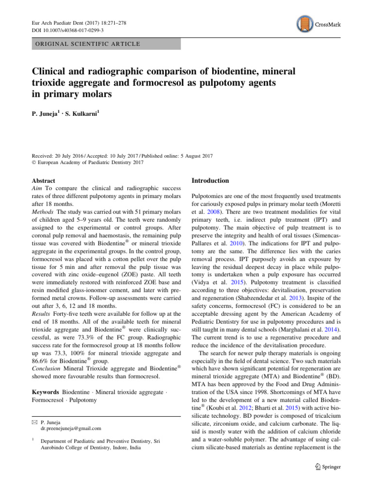 Clinical and Radiographic Comparison of Biodentine, Mineral Trioxide ...