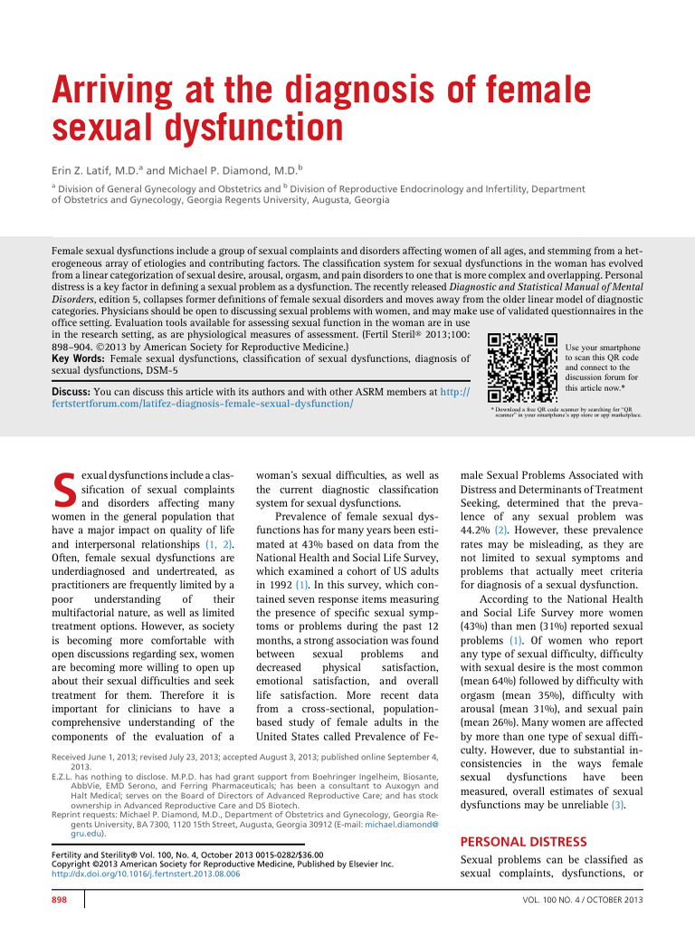 Arriving at The Diagnosis of Female Sexual Dysfunction | Download Free ...