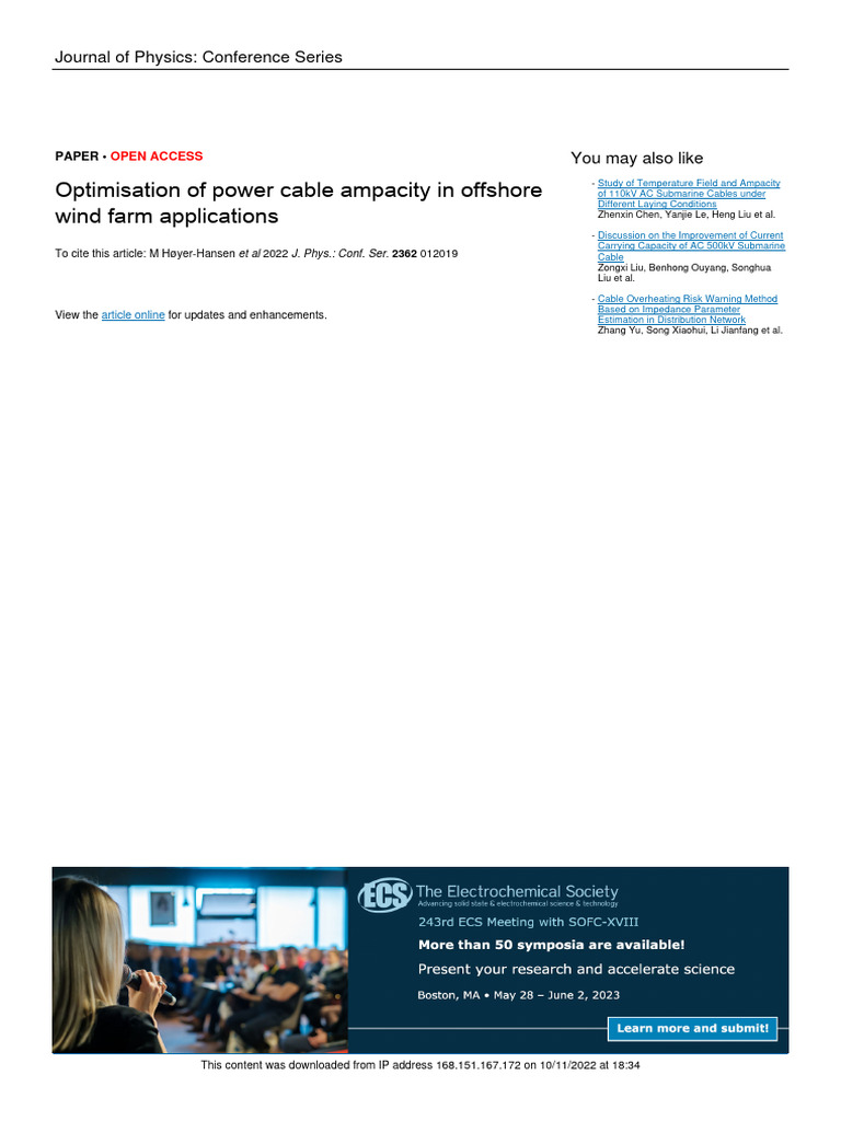Optimisation Of Power Cable Ampacity In Offshore W Download Free Pdf