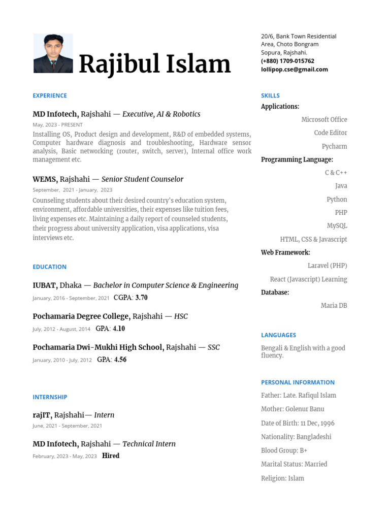 Rajibul Islam: Experience Skills | Download Free PDF | Computer ...