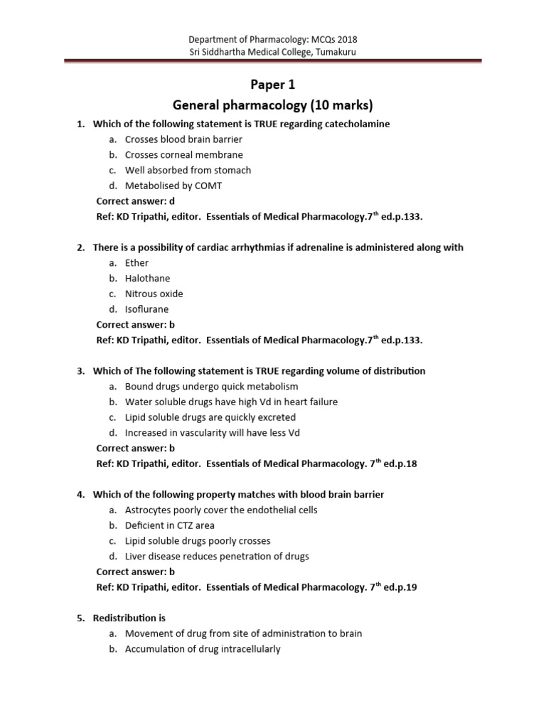 Pharmacology MCQ 2018-1 | PDF | Pharmacokinetics | Chemistry