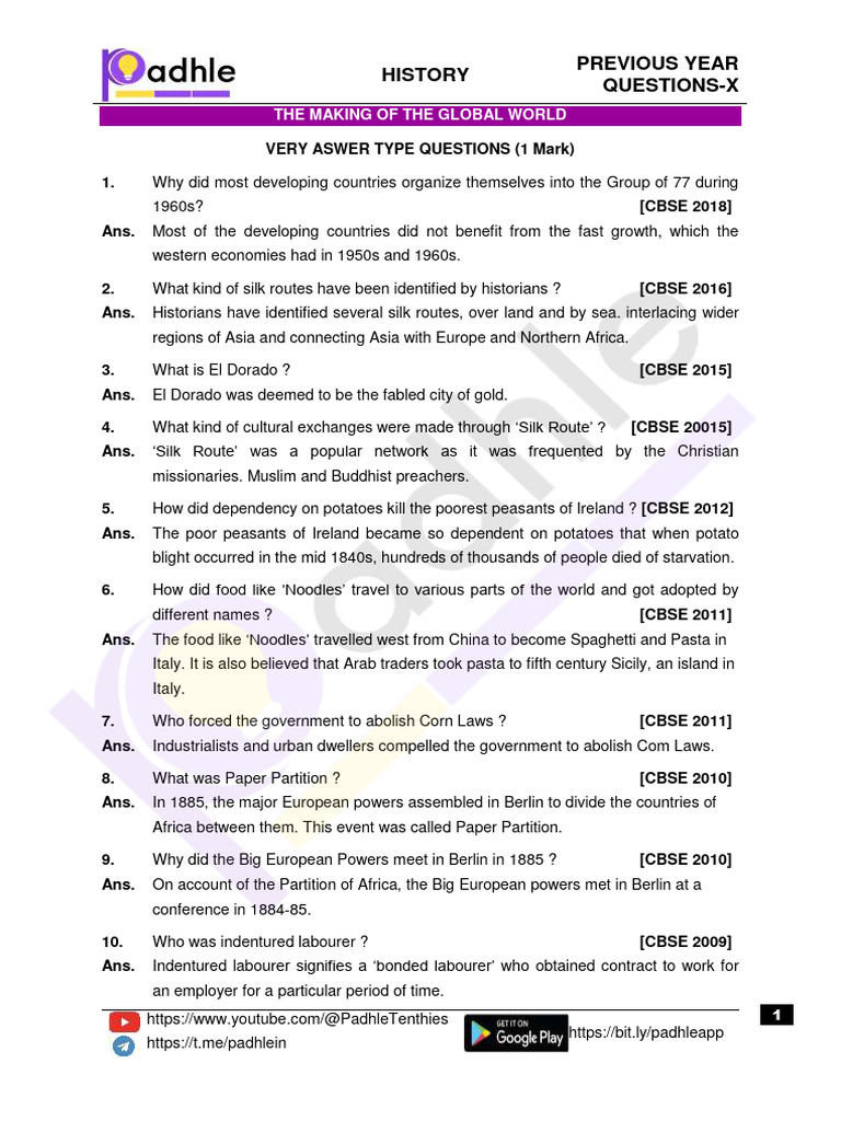 Padhle - The Making of The Global World - PYQ | PDF | Cotton | Tariff