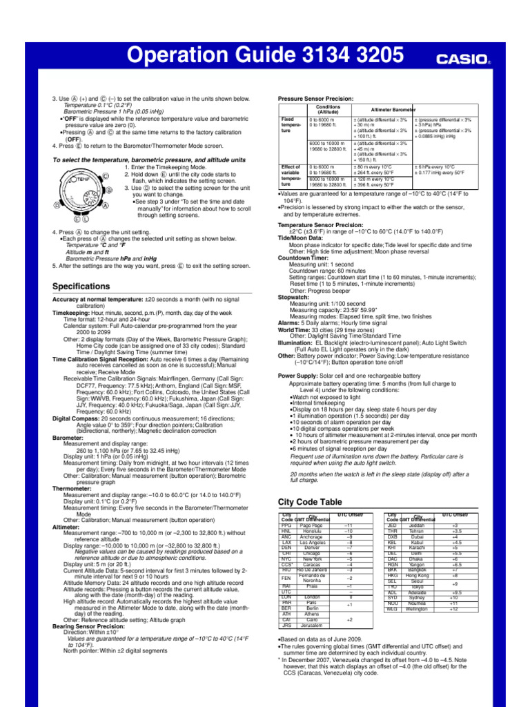 Casio ProTrek PRW 1500 Manual | PDF | Altimeter | Atmospheric Pressure