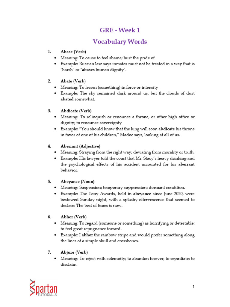 Week 1 Vocabulary | PDF