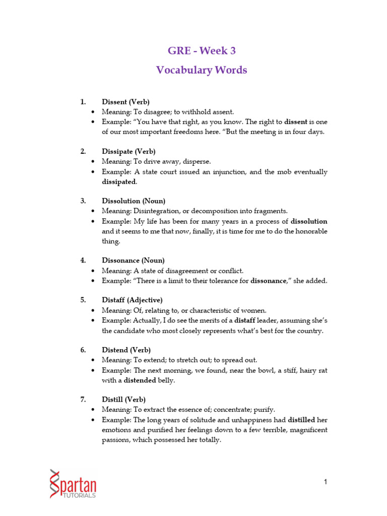 Week 3 Vocabulary | PDF | Verb | Adjective