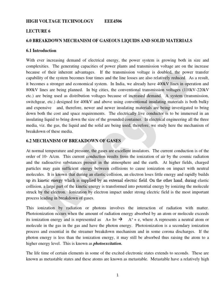 High Voltage Breakdown Mechanisms | PDF | Ionization | Gases