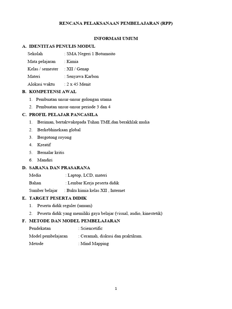 Siklus 2 RPP PPL 1 Senyawa Karbon Serlis Mada | PDF | Karier & Perkembangan