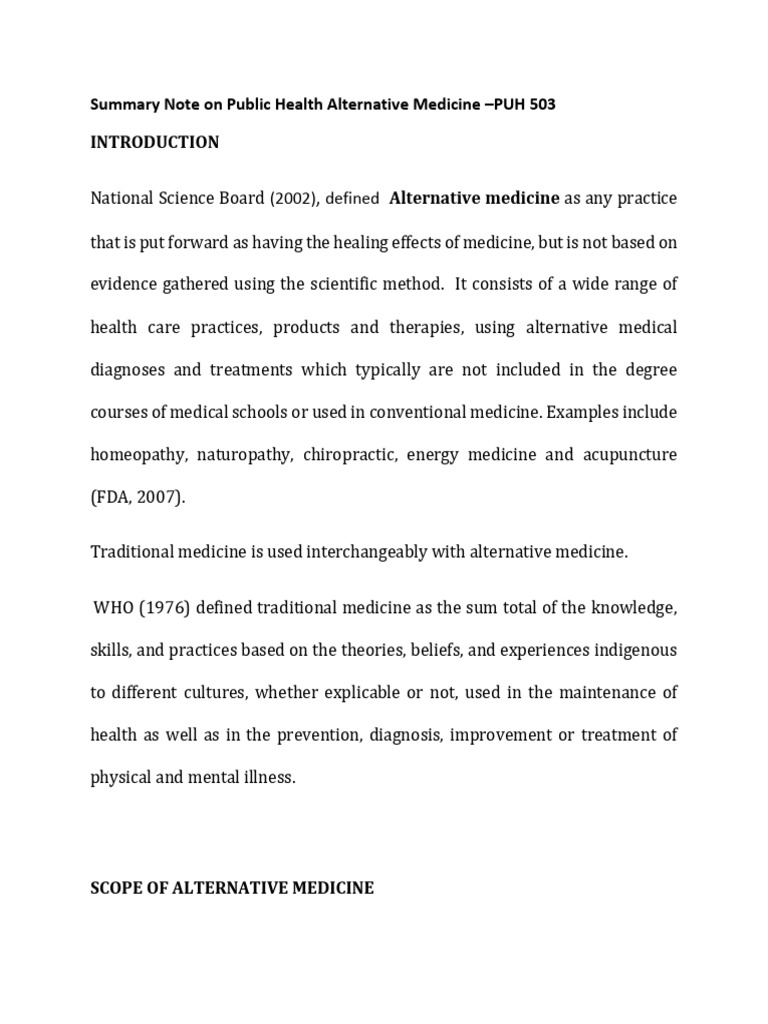 Summary Note On Public Health Alternative Medicine | PDF | Alternative Medicine | Qi