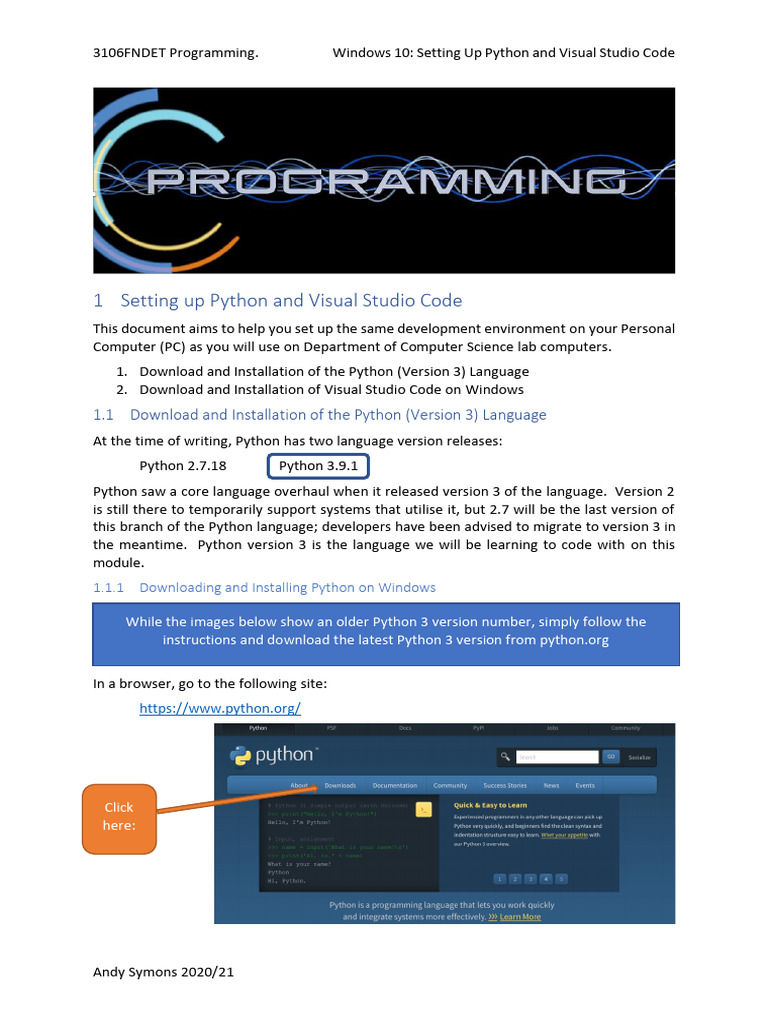 Setting Up Python and Visual Studio Code - Windows 10 | PDF | Python (Programming Language ...