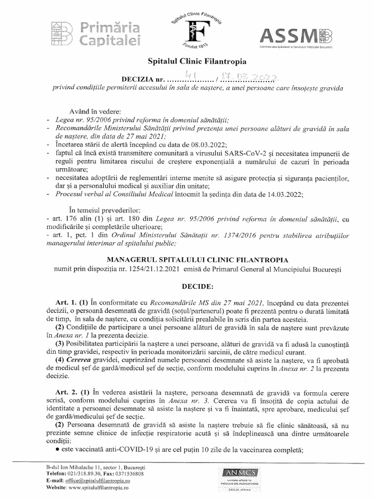 Decizie Conditii Permitere Acces in Sala de Nastere | PDF