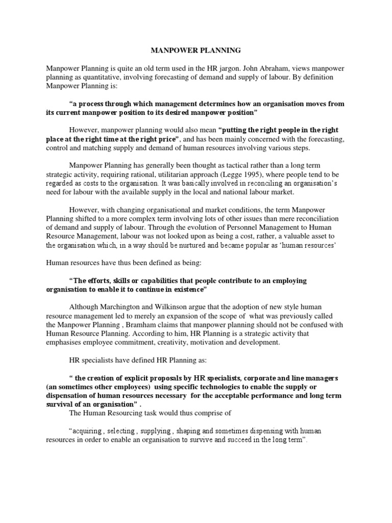 MAnpower Planning | PDF | Human Resources | Labour Economics