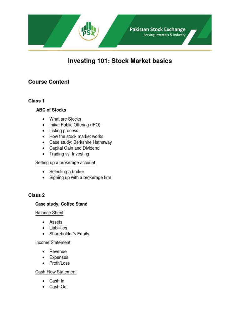 Stock Market Basics - Outline | PDF