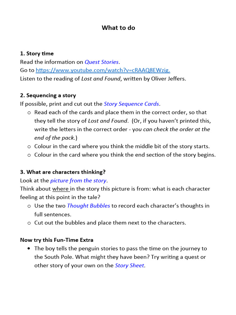 Activities for "Lost and Found" Story | PDF | Language Arts ...