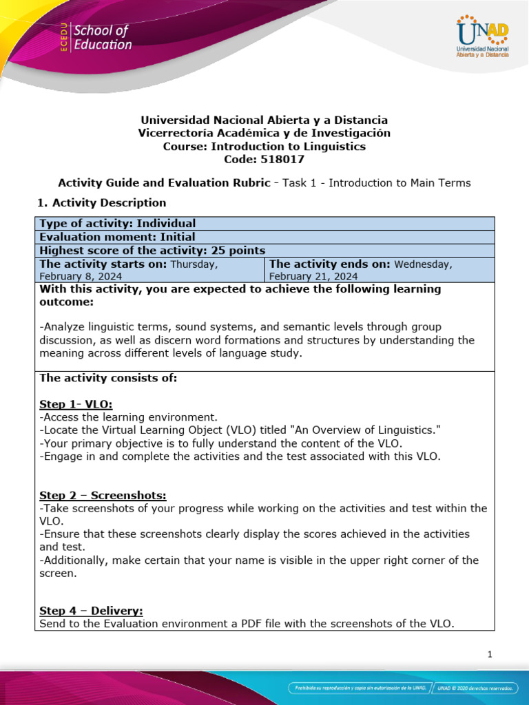 Activity Guide And Evaluation Rubric Unit 1 Task 1 Introduction To Main Terms Pdf