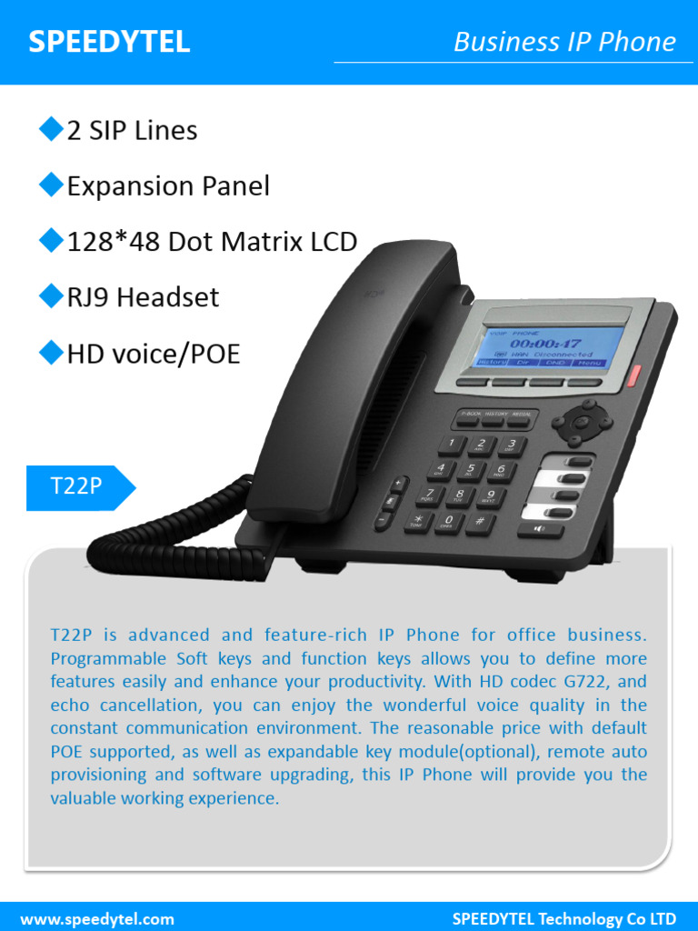 T22 Data Sheet | PDF | Session Initiation Protocol | Voice Over Ip