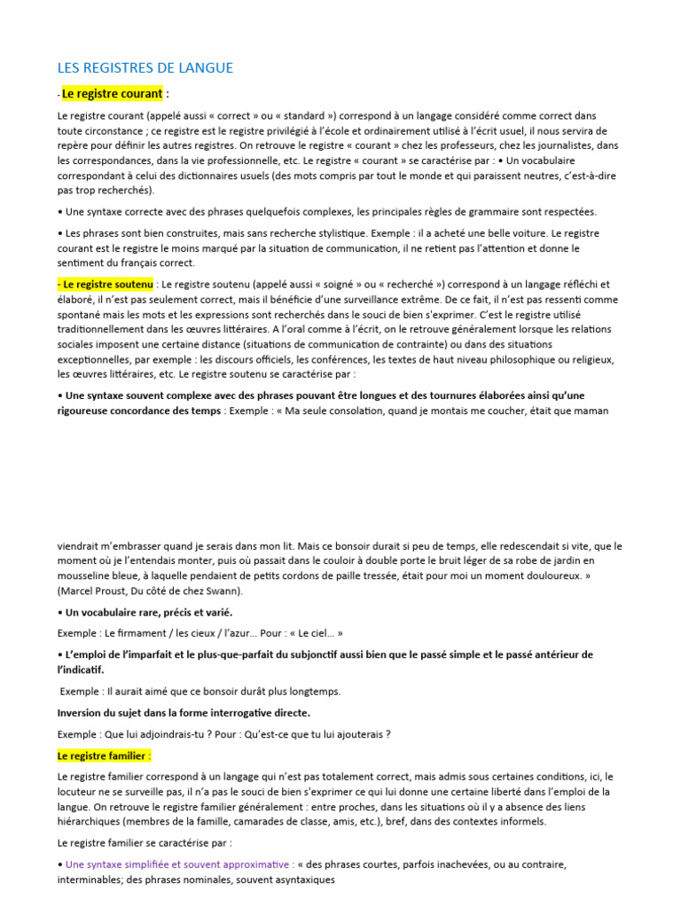 Les Registres de Langue en Français | PDF | Linguistique | Grammaire